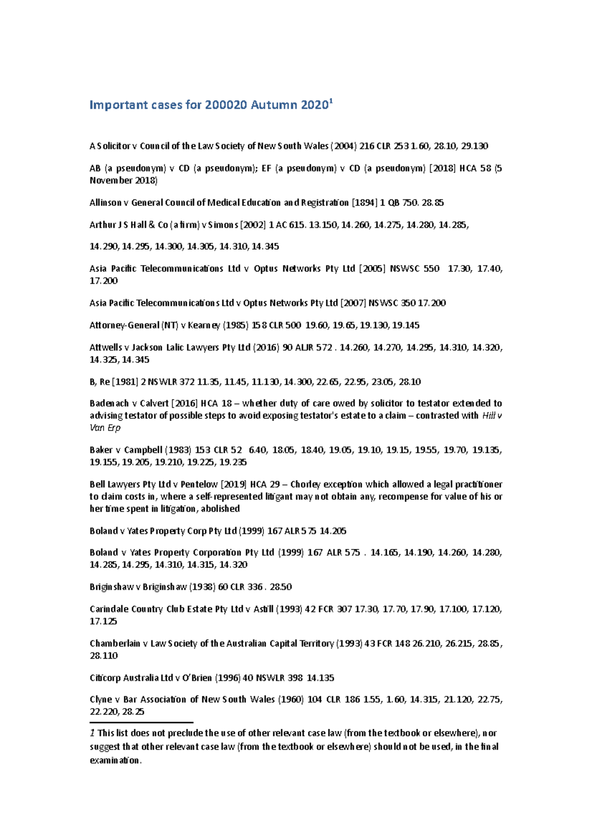 2000 20 important case list 2020 - Important cases for 200020 Autumn ...