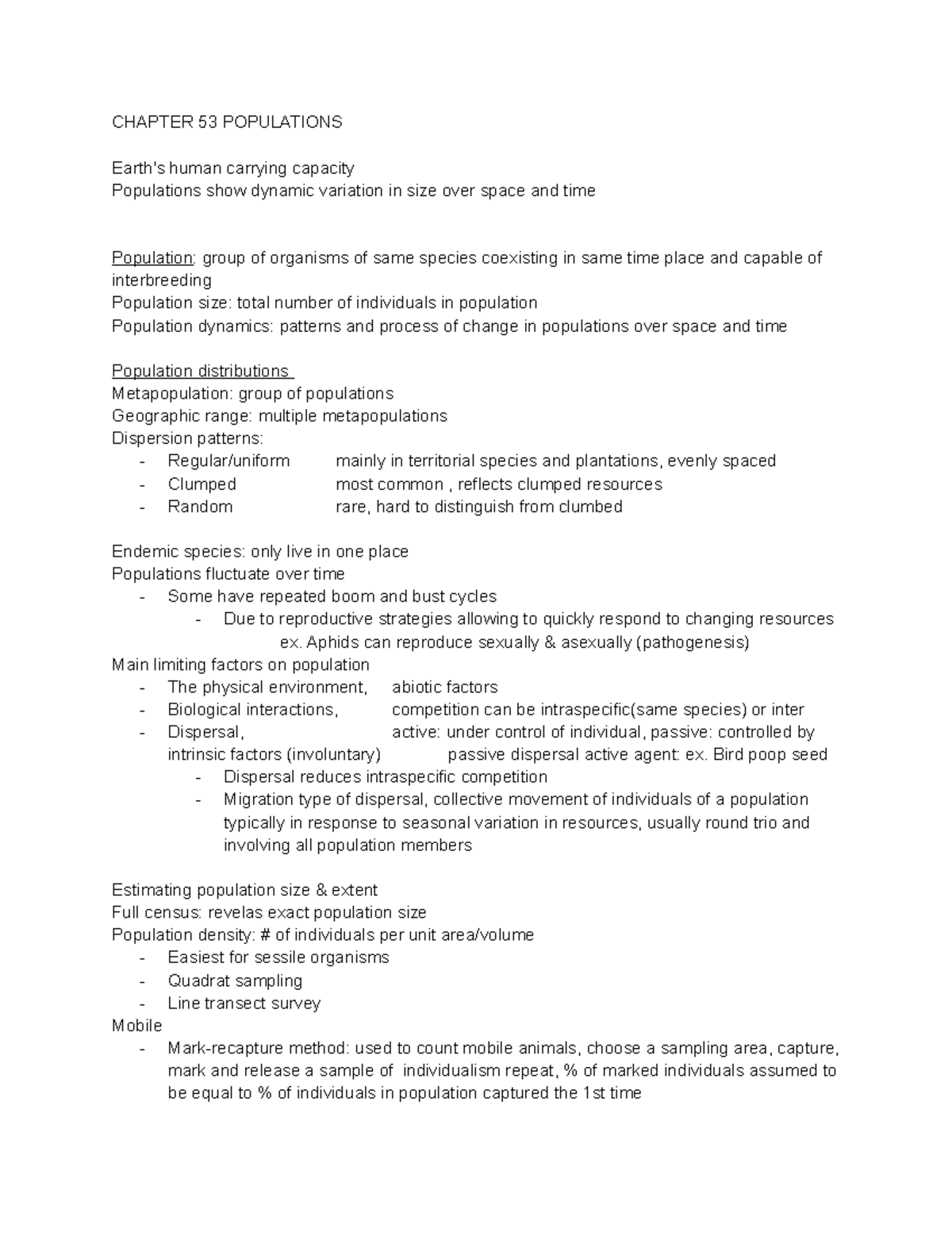 Ecology Population Notes CHAPTER 53 POPULATIONS Earth s Human ecology-population-notes-chapter-53-populations-earth-s-human