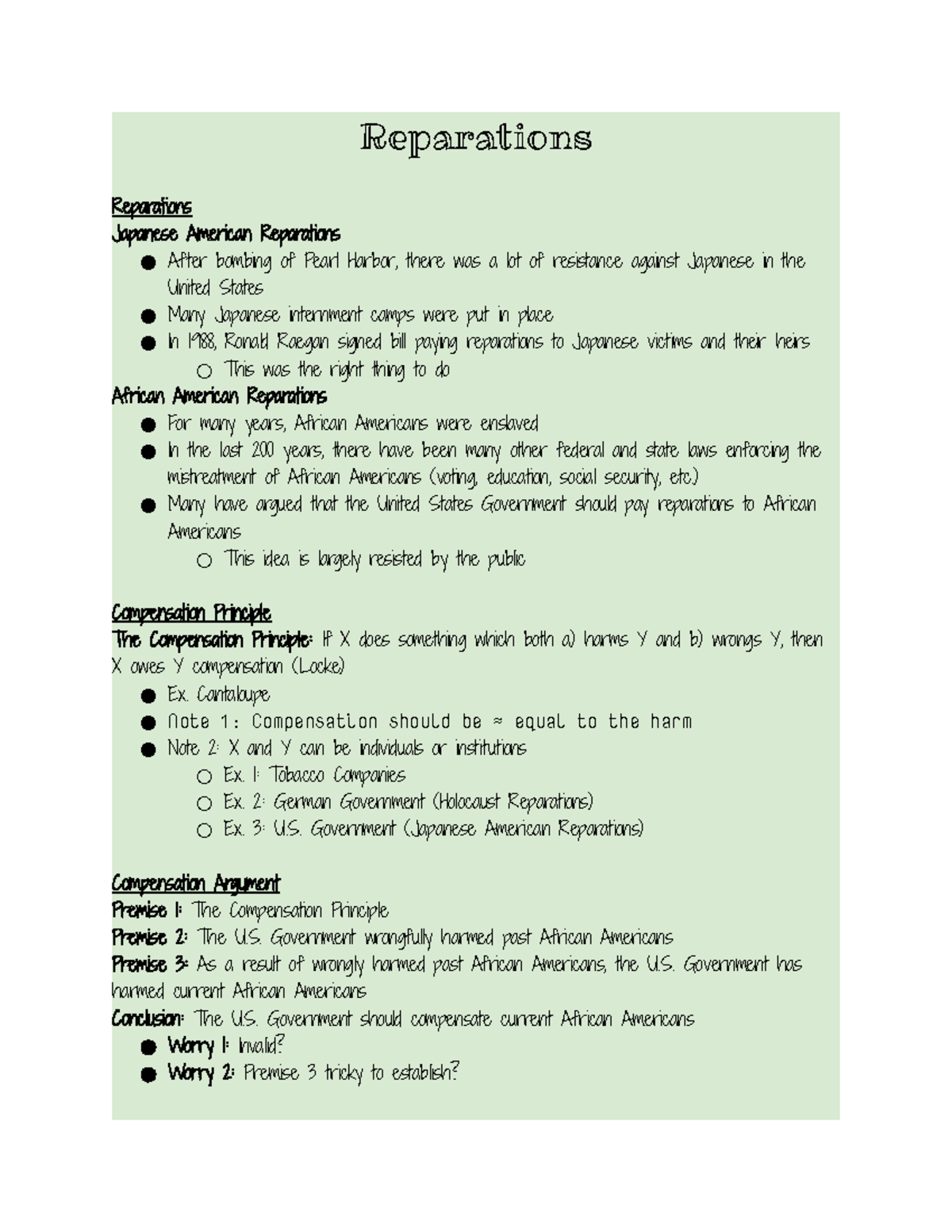 Reparations - Lecture notes - Reparations Reparations Japanese American ...