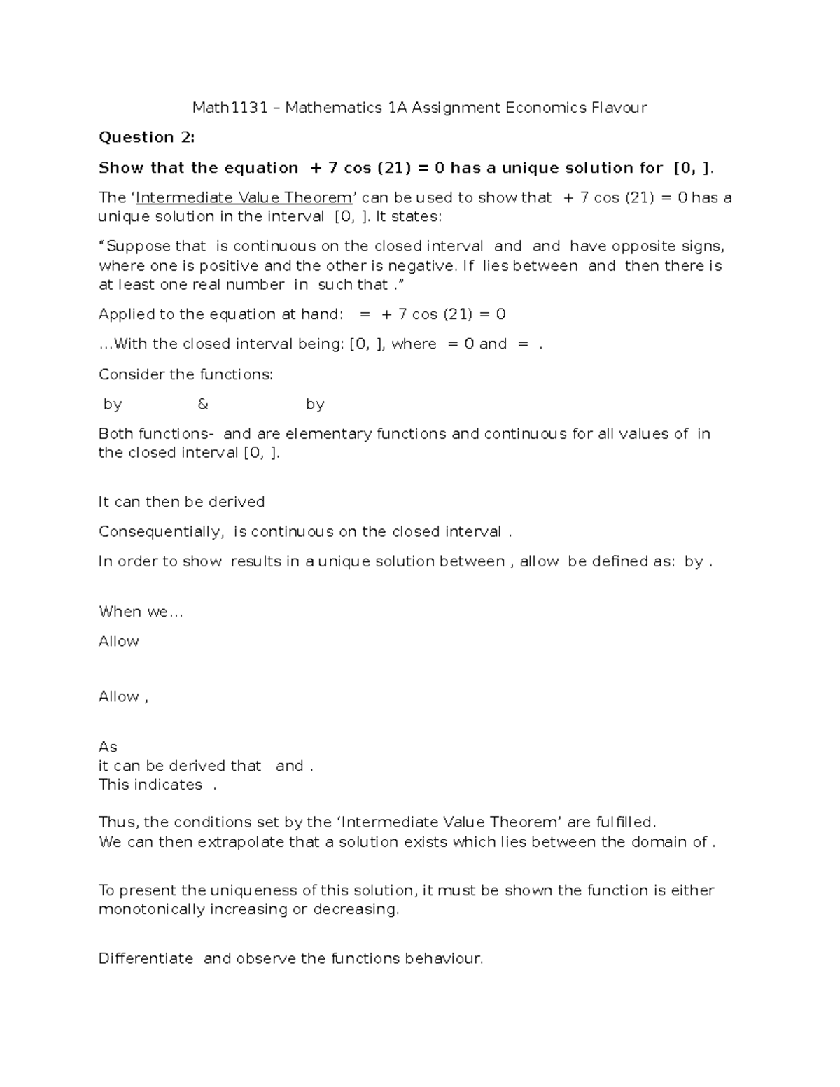 economic flavour 1311 ass 1 - Math1131 – Mathematics 1A Assignment ...