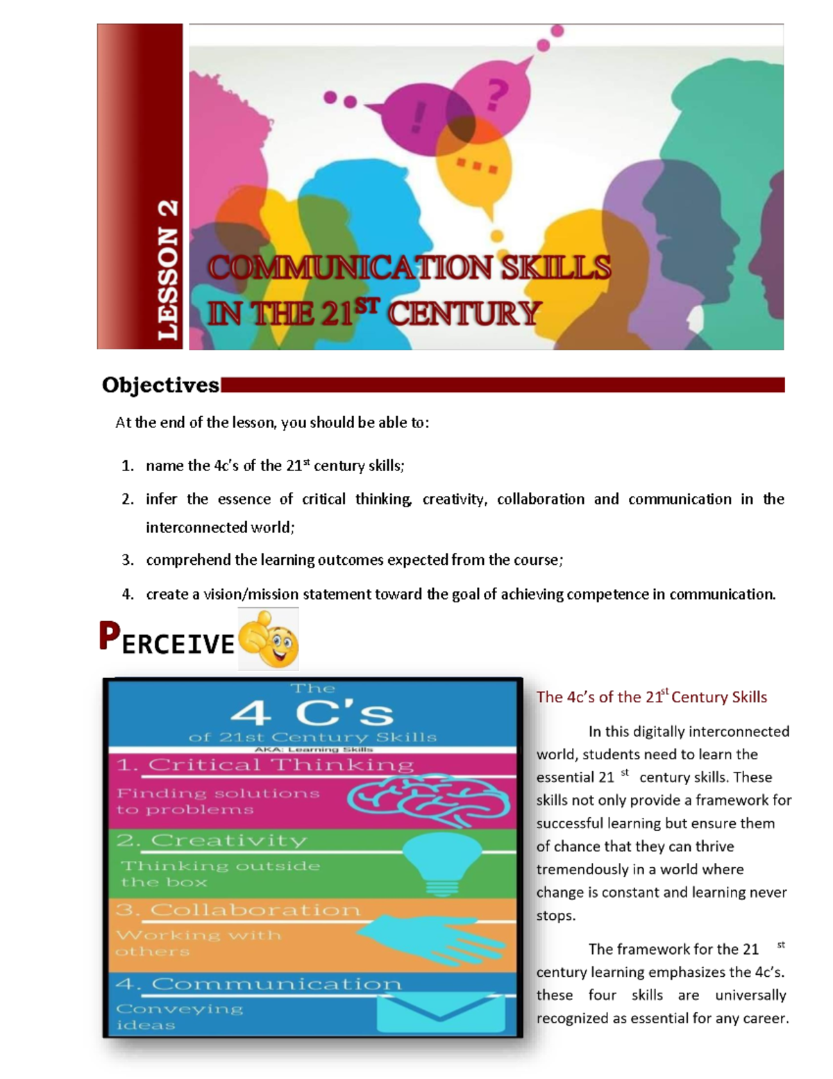 Purposive-Communication Lesson-2 - At the end of the lesson, you should be able to: name the 4c ...