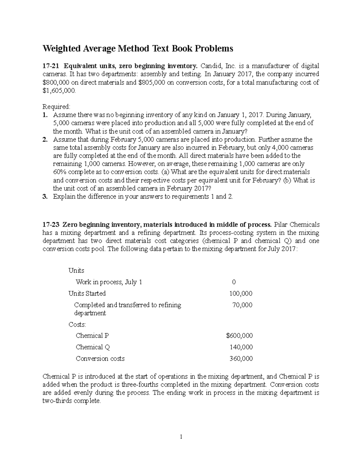 Weighted Average Method Text Book Problems - Candid, Inc. is a ...