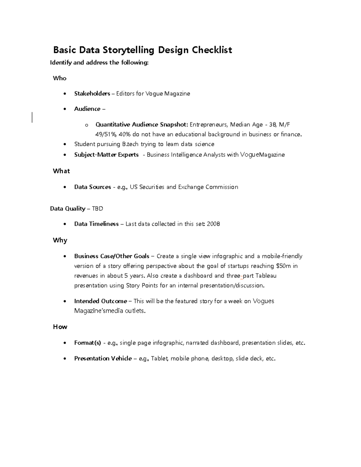 Assignment 1 - This is material - Basic Data Storytelling Design Checklist Identify and address ...