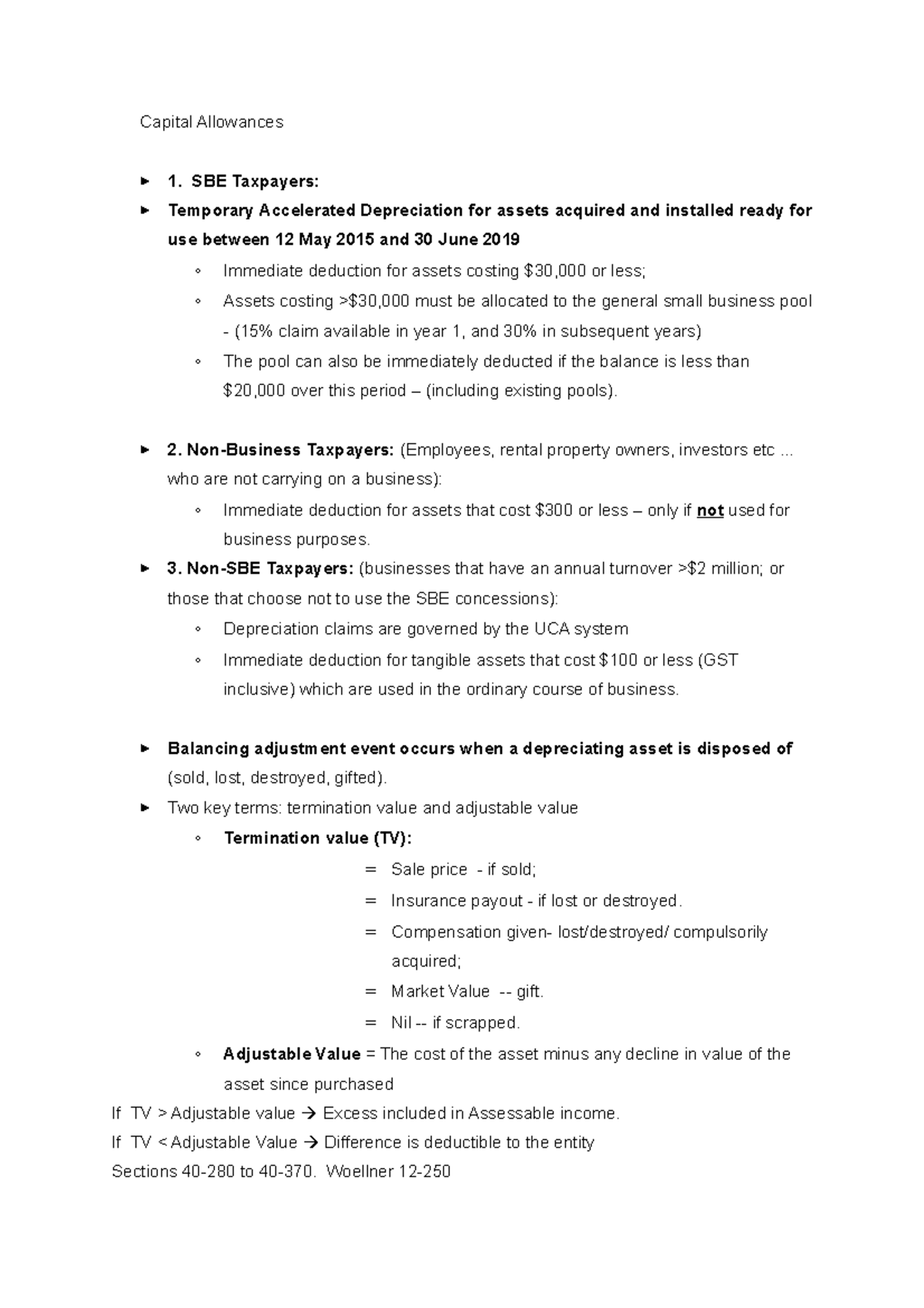 Capital Allowances - Lecture notes 9 - Capital Allowances } 1. SBE ...