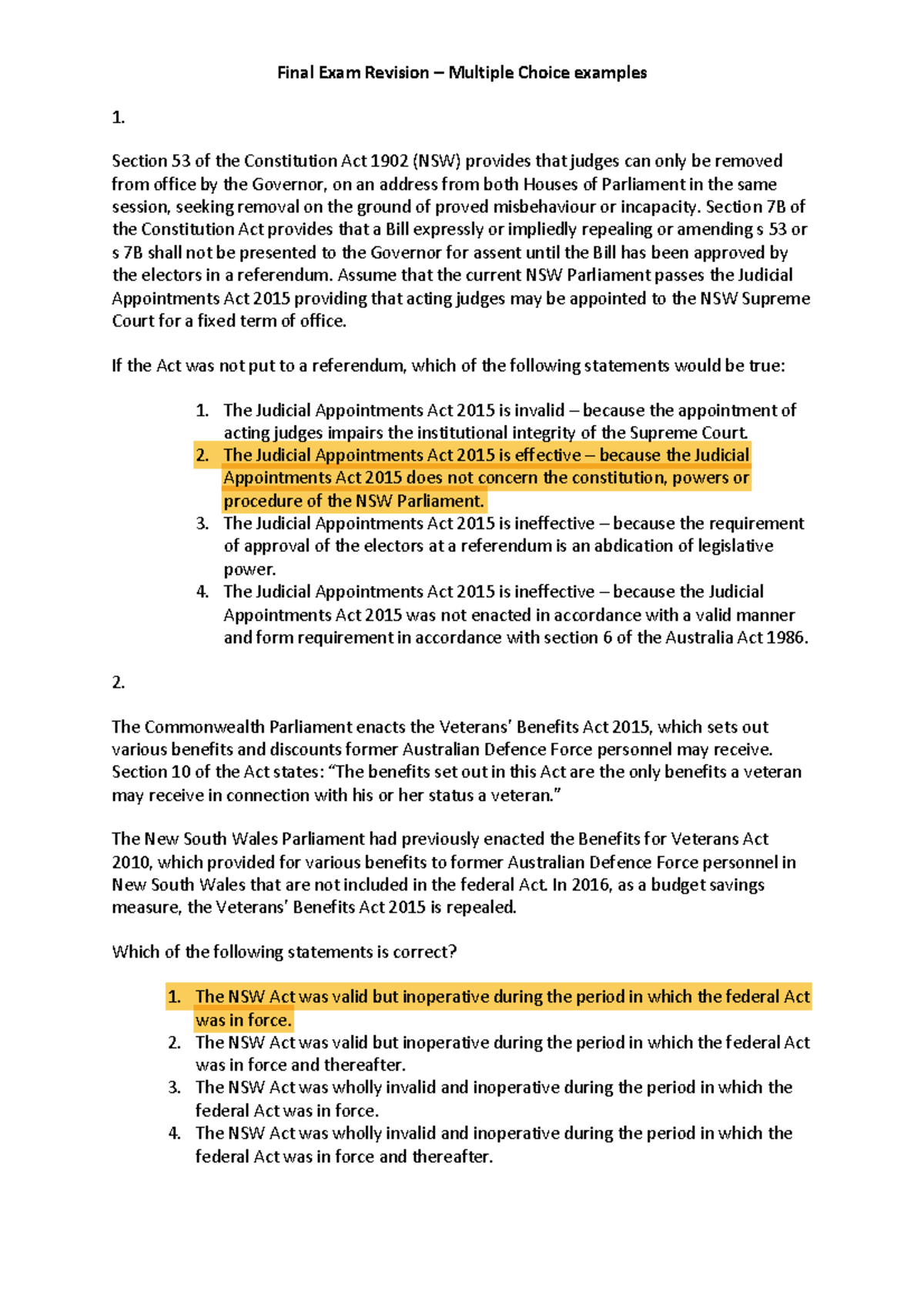 Final Exam Revision MC Examples - Final Exam Revision – Multiple Choice ...