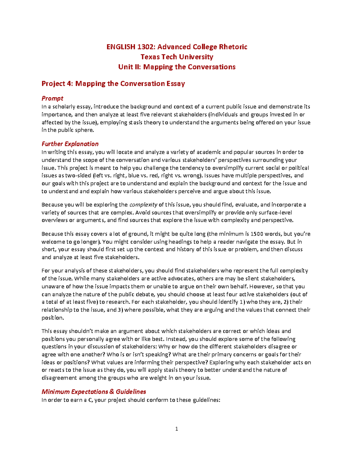 1302 Unit II Project 4 Mapping Essay - 1 ENGLISH 1302: Advanced College ...