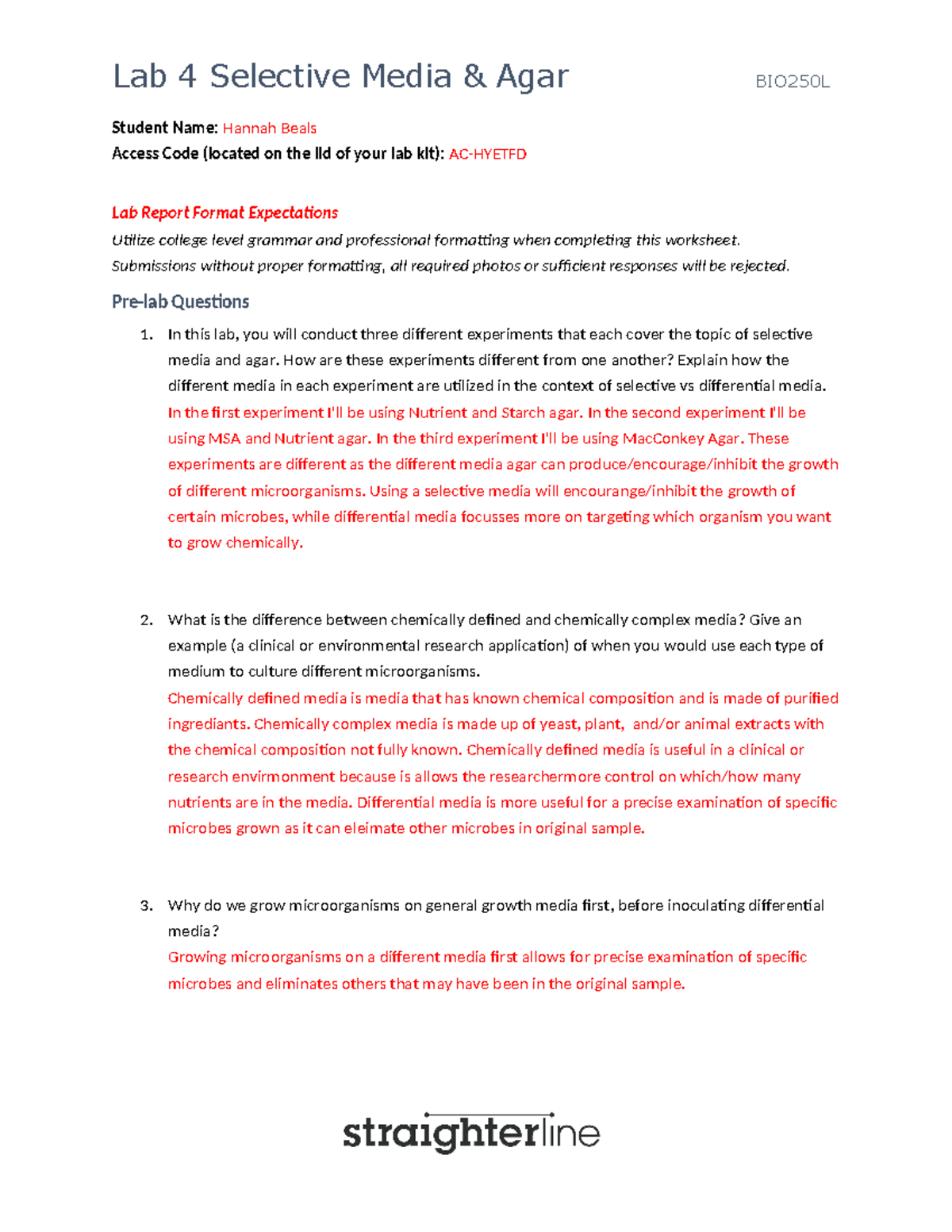 Microbio Worksheet 4 - Student Name: Hannah Beals Access Code (located ...
