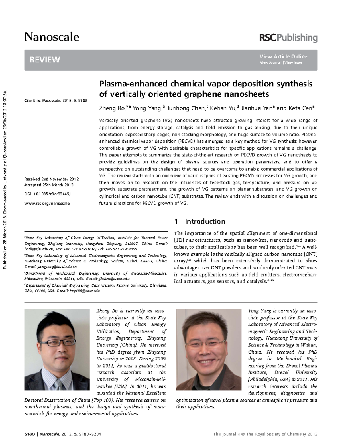 2013- Nanoscale (IF-11) Plasma-enhanced chemical vapor deposition ...