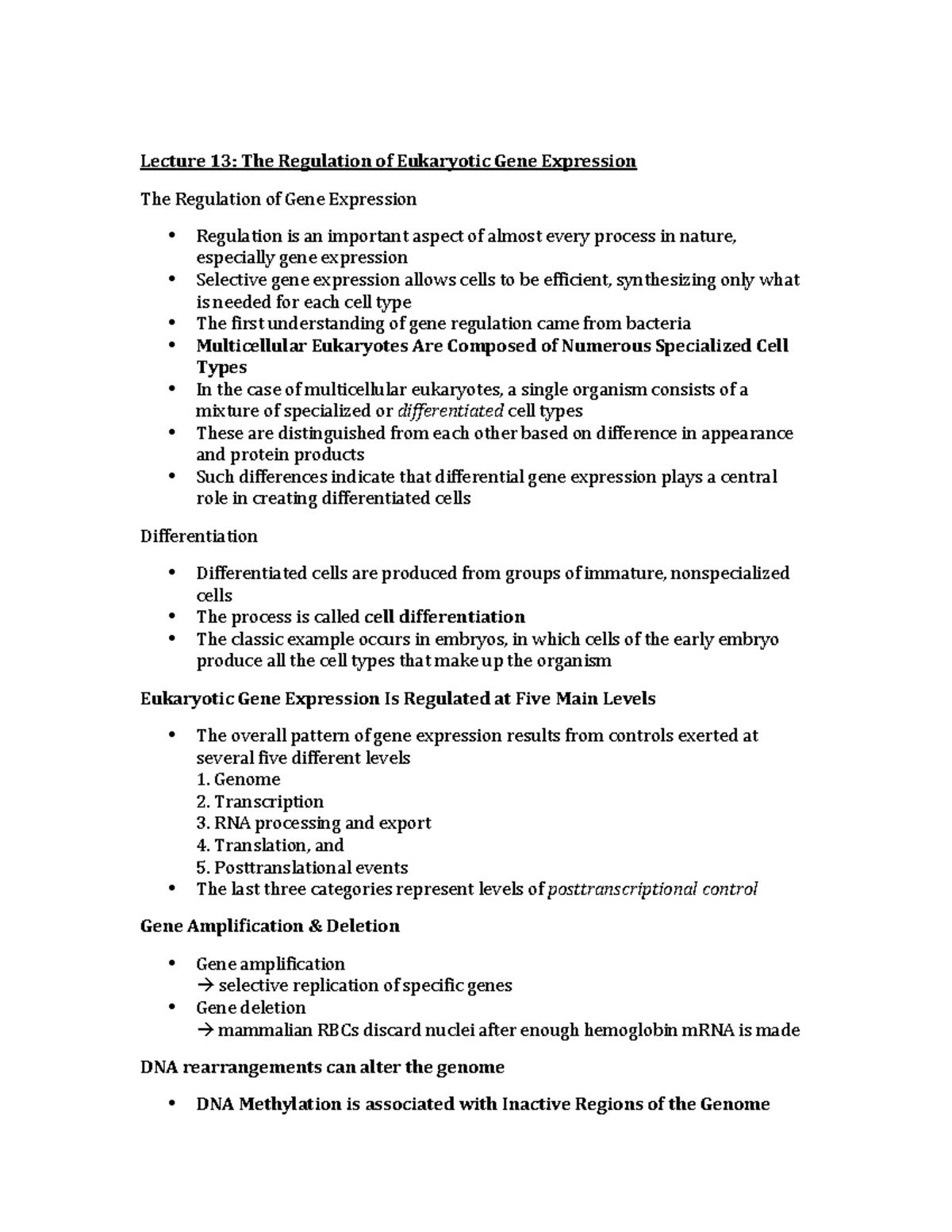 Lecture 13 - Lecture 13: The Regulation of Eukaryotic Gene Expression ...