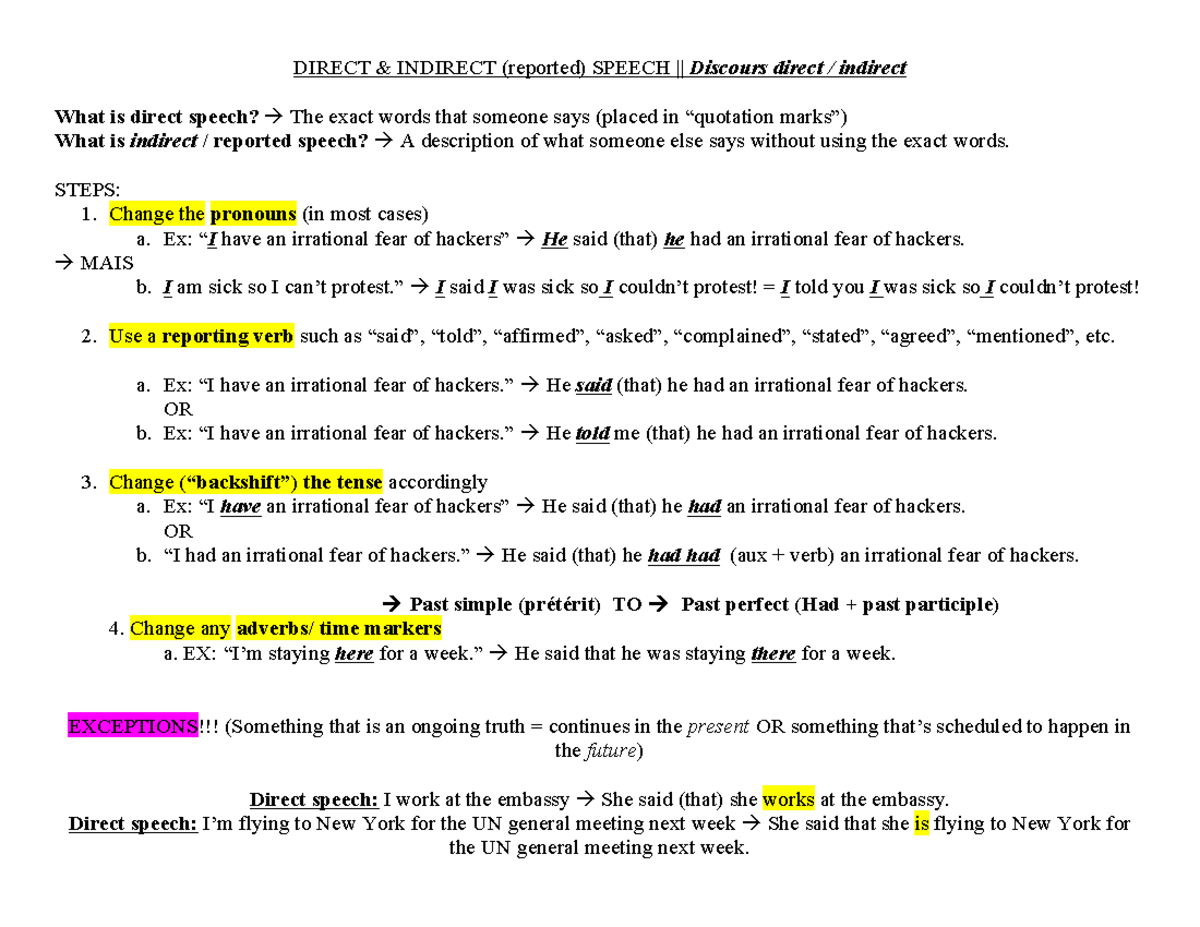 Directindirect-speech-lesson - DIRECT & INDIRECT (reported) SPEECH ...
