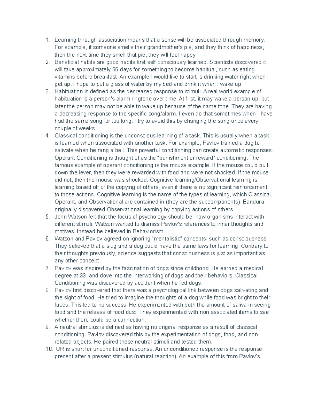 Module 5 Notess - Learning through association means that a sense will ...