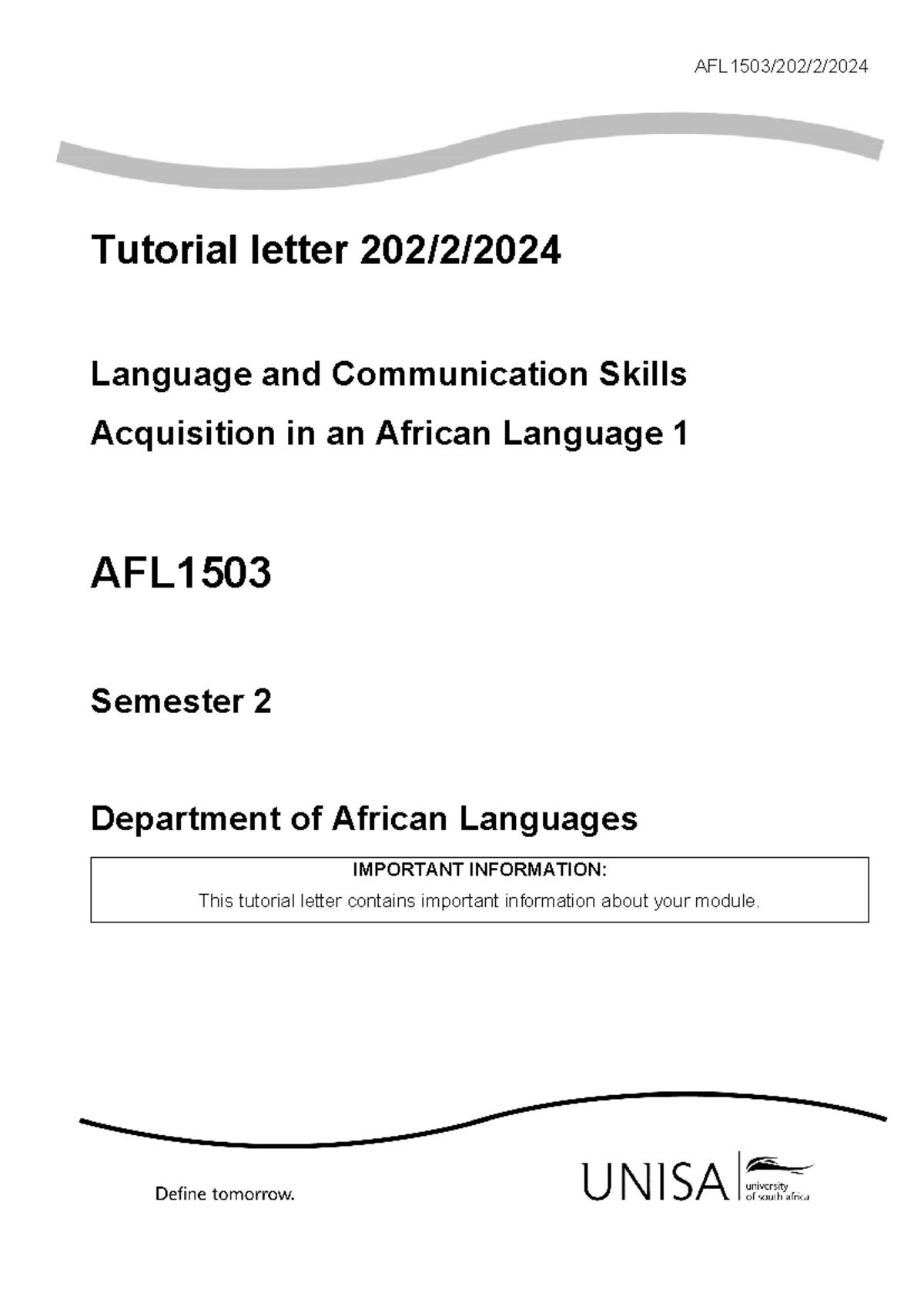 AFL1503 2024 TL 202 2 B - MEMO OF ASSIGNMENT - Tutorial letter 202 / 2 / 2024 Language and - Studocu