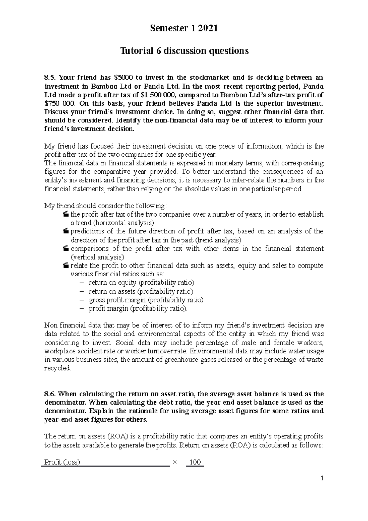 BUSN1001 S1 2021 Tutorial 6 discussion questions with answers final ...