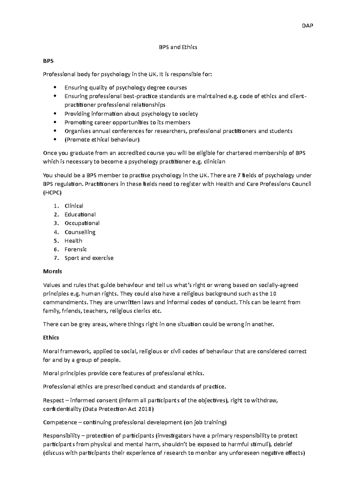 BPS and Ethics - DAP BPS and Ethics BPS Professional body for ...