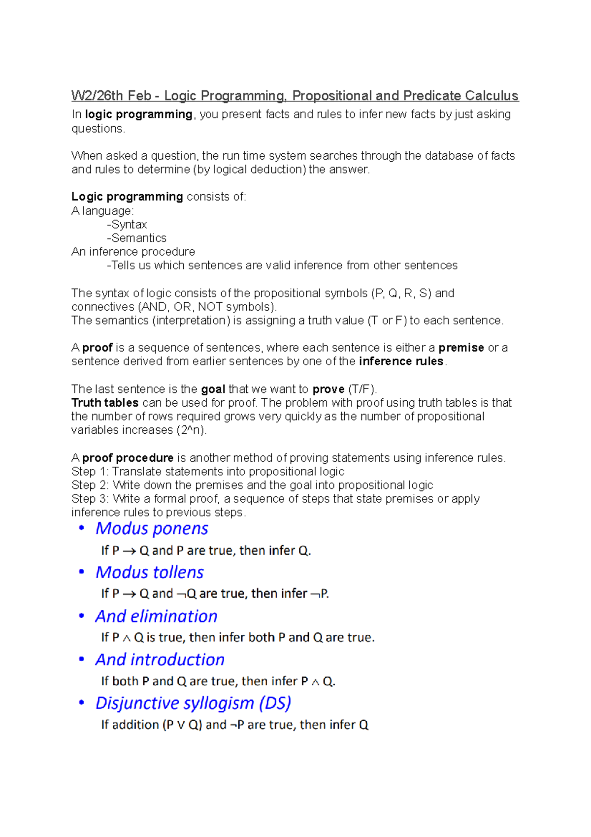 Week 2 - Lecture notes 2 - W2/26th Feb - Logic Programming ...