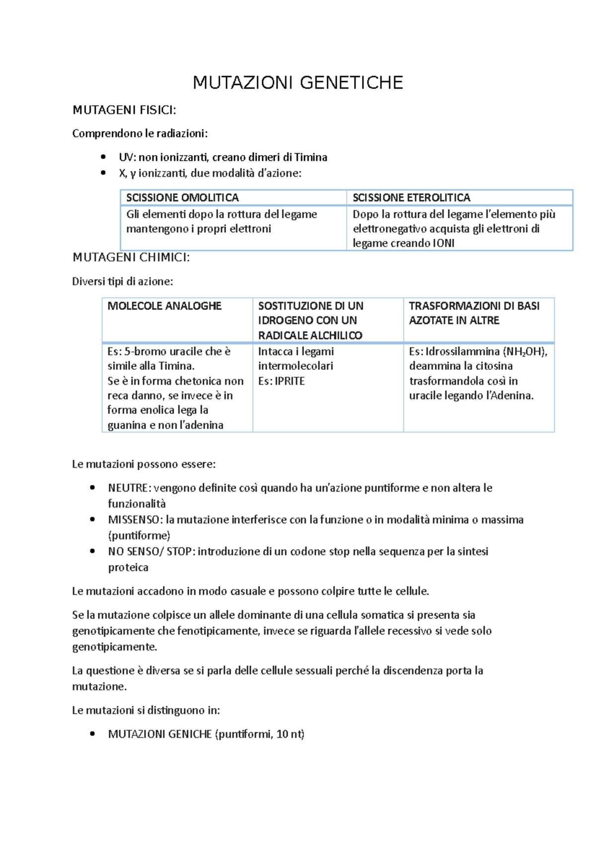 Mutazioni - Mutageni fisici comprendono radiazioni che sono catalogate ...