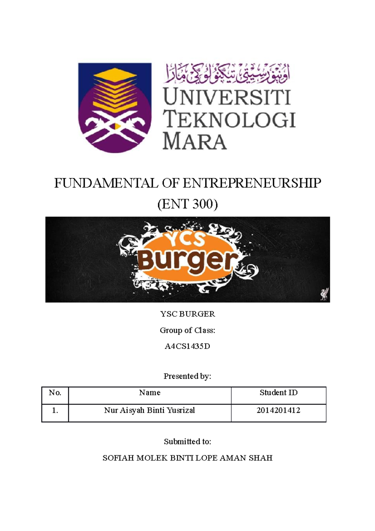 ENT300 Assignment 1 Interview - FUNDAMENTAL OF ENTREPRENEURSHIP (ENT ...