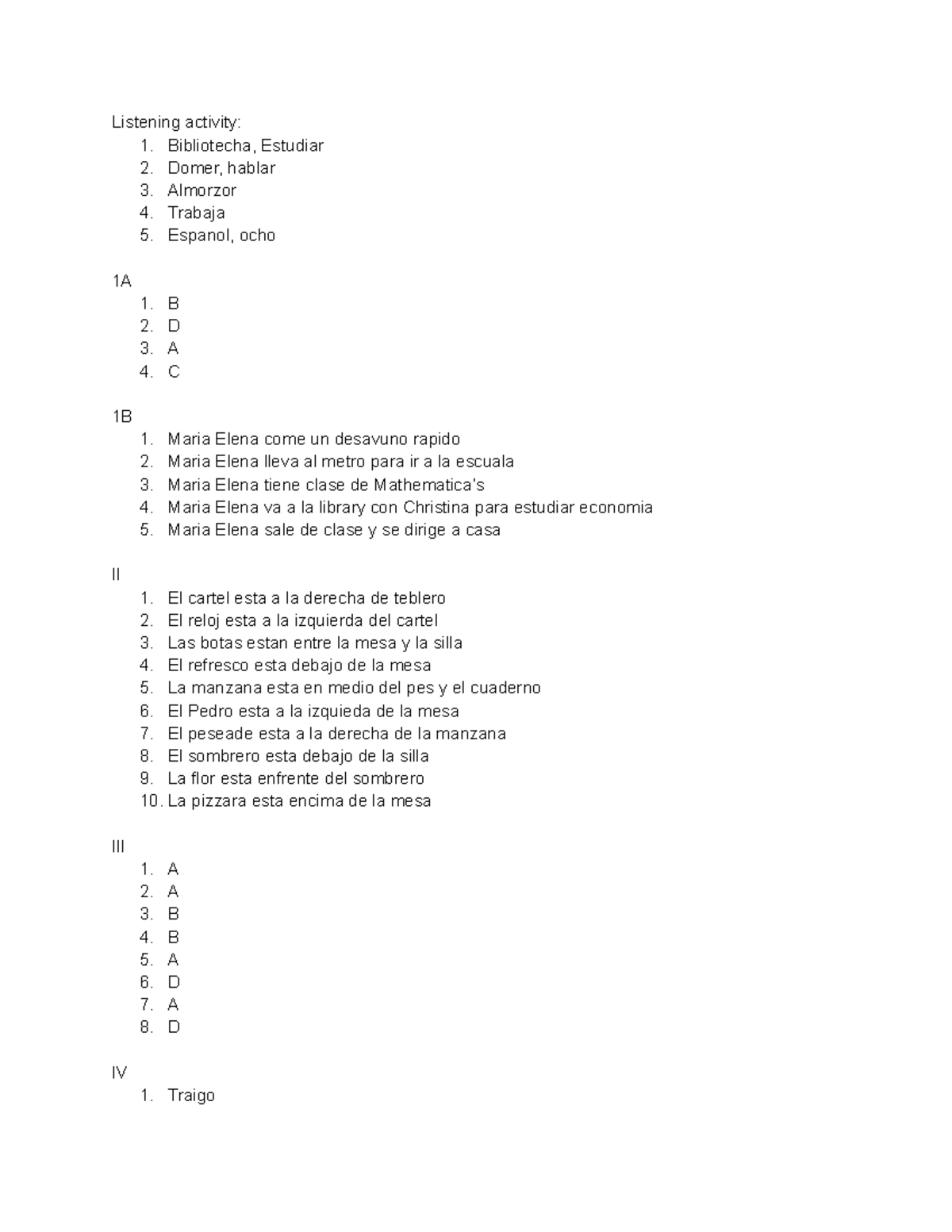 Spanish final - Classwork - Listening activity: 1. Bibliotecha ...