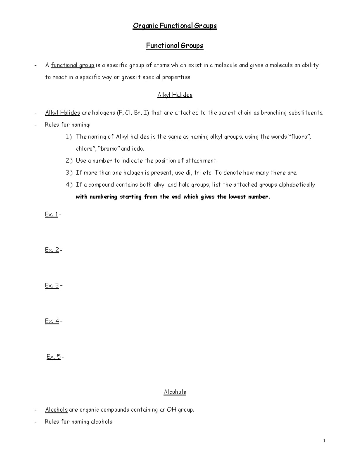 Handout - notes - org - organic functional groups - Organic Functional ...