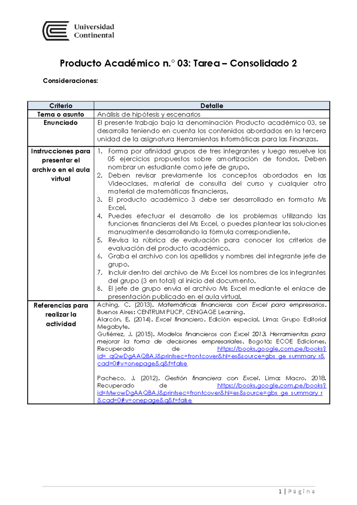 PA03 actualizado - Producto Académico n.° 03: Tarea – Consolidado 2 Consideraciones: Criterio ...