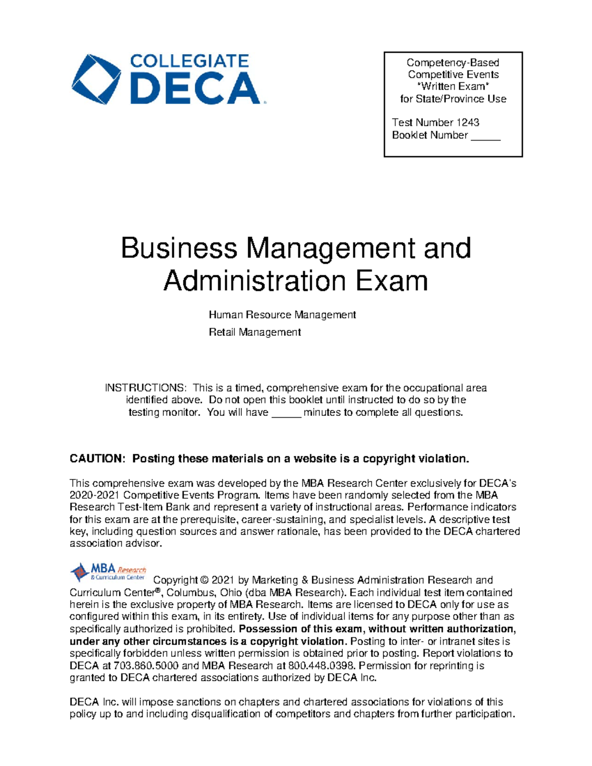 COL 2021 Exam Management Sample - Business Management and ...