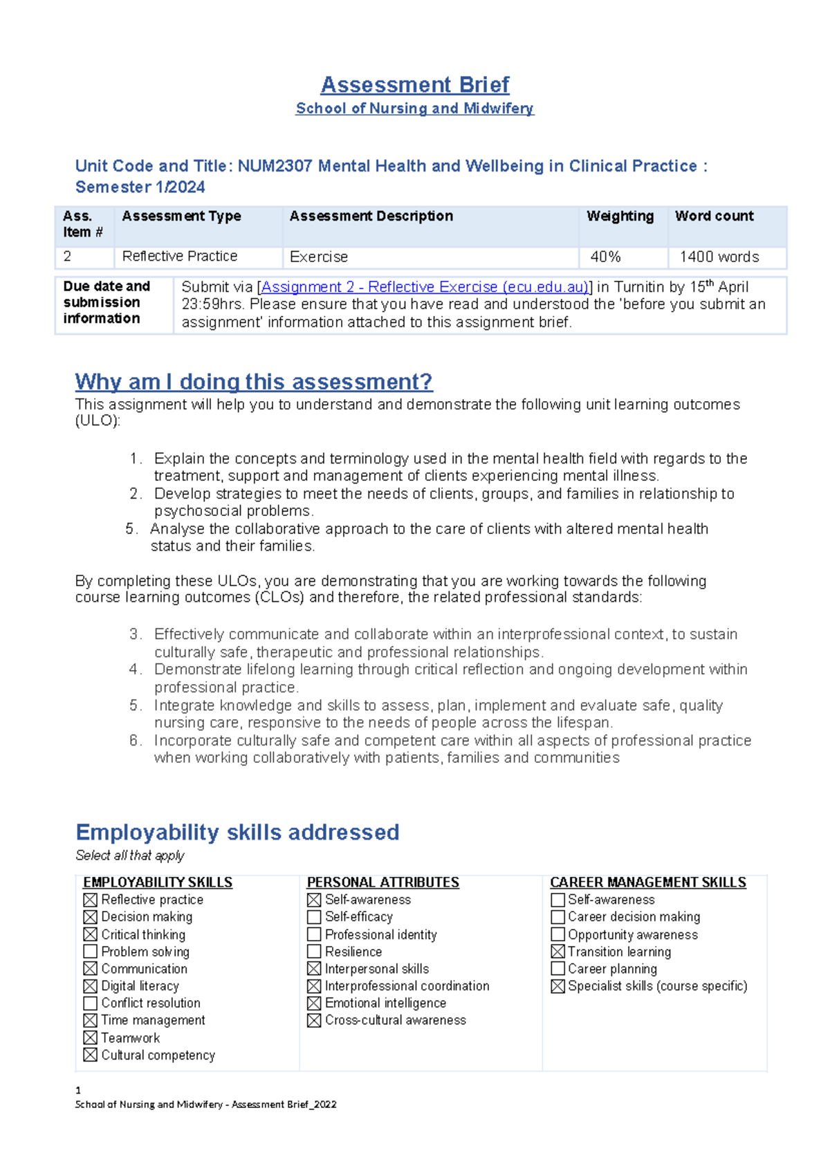 Assignment 2 brief 6.2.24-3-1 - Assessment Brief School of Nursing and ...
