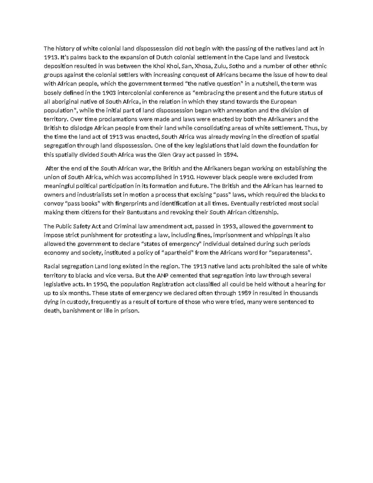 Assignment 4The history of white colonial land dispossession - The ...