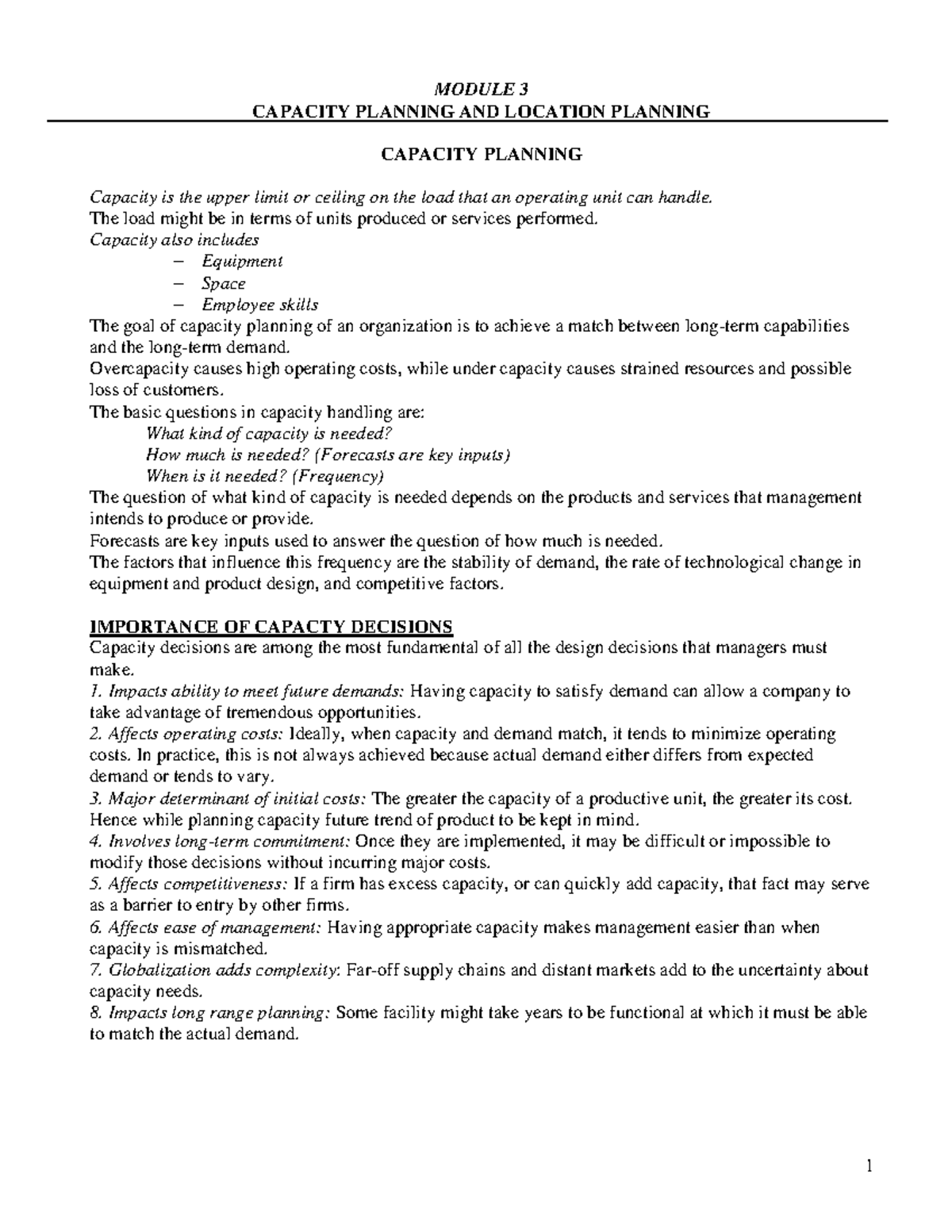 Capacity-Planning - Informative - MODULE 3 CAPACITY PLANNING AND ...