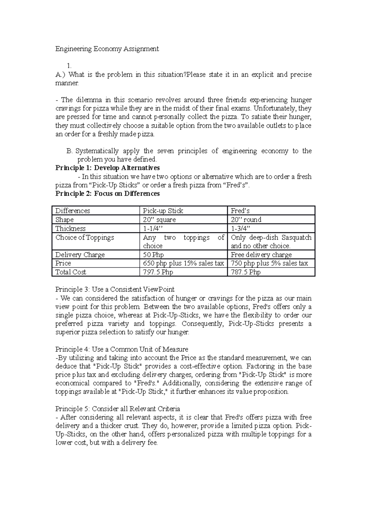 Engineering Economy Assignment - A.) What is the problem in this ...