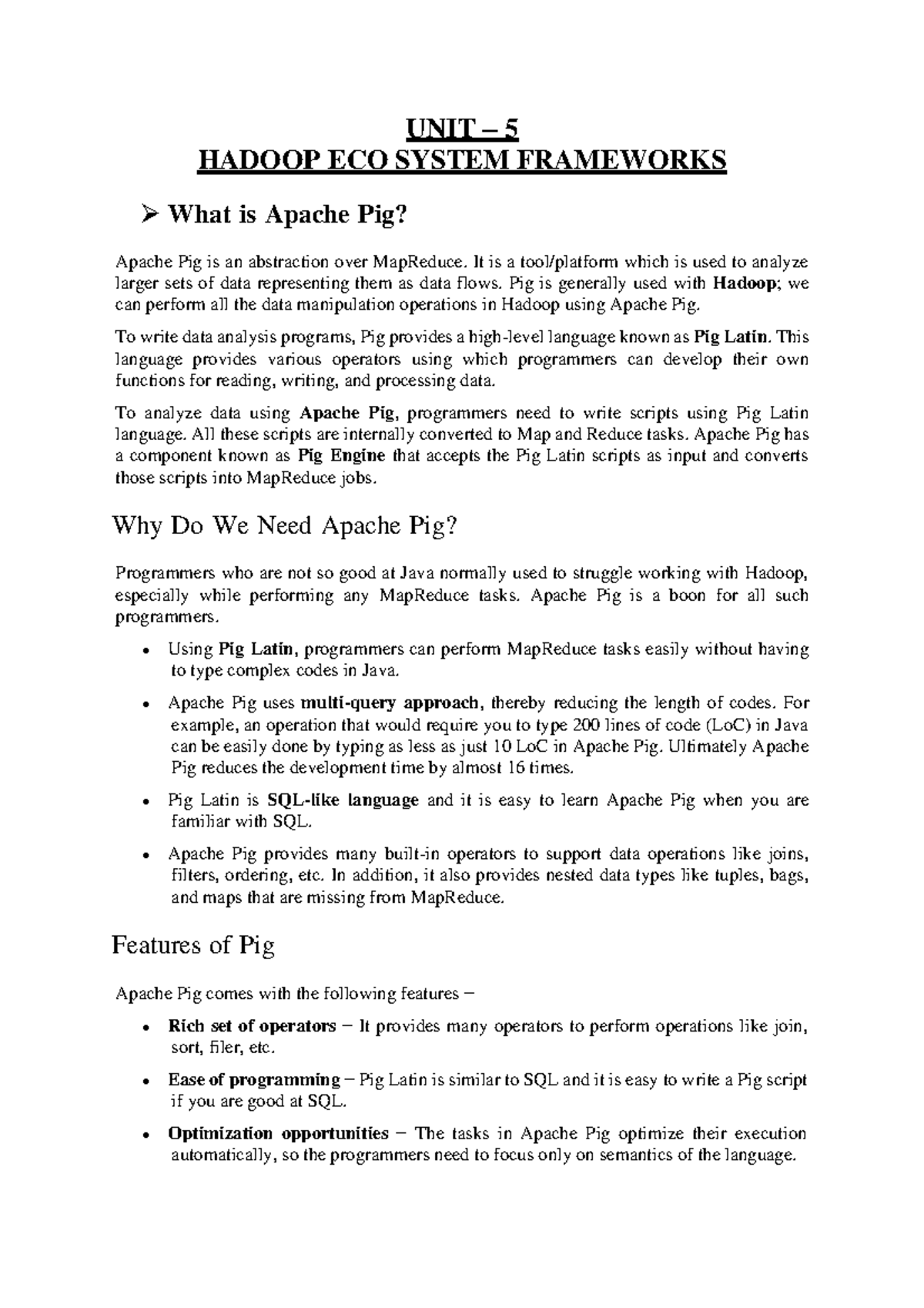 BD-unit5 - UNIT – 5 HADOOP ECO SYSTEM FRAMEWORKS What is Apache Pig ...