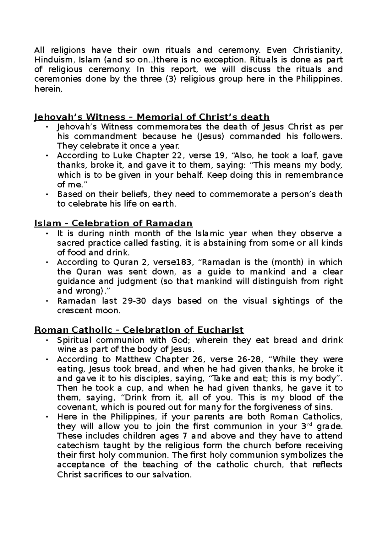 Understanding the Self - All religions have their own rituals and ...