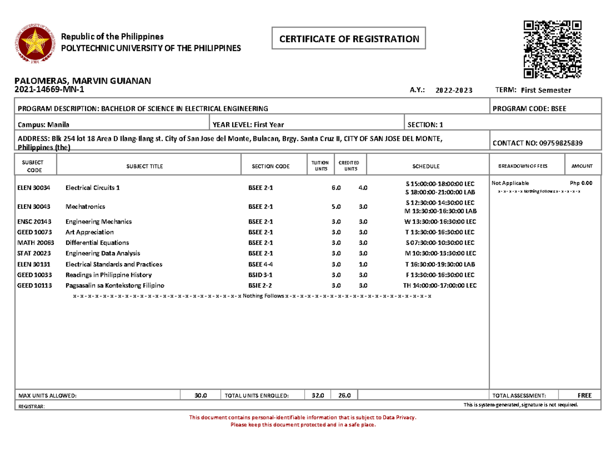 Registration Certificate - Republic of the Philippines POLYTECHNIC ...