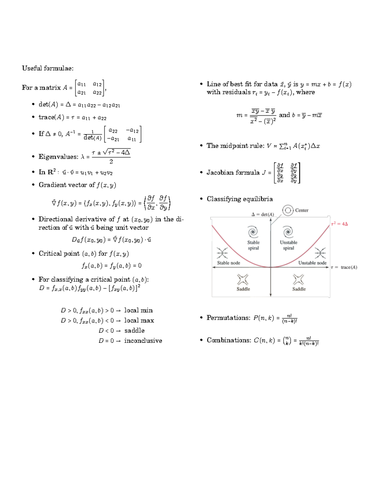 Math 155 Final formula sheet - Useful formulae: For a matrix A = ￿ a 11 ...
