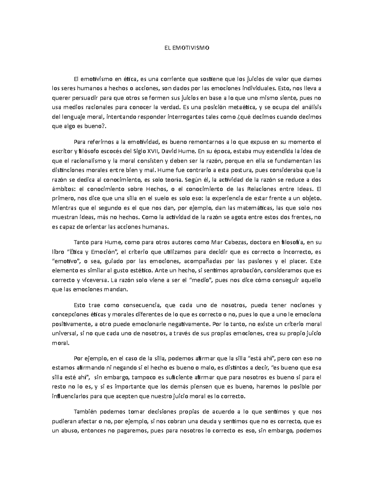 Emotivismo - Apuntes 1,2 - EL EMOTIVISMO El emotivismo en ética, es una ...