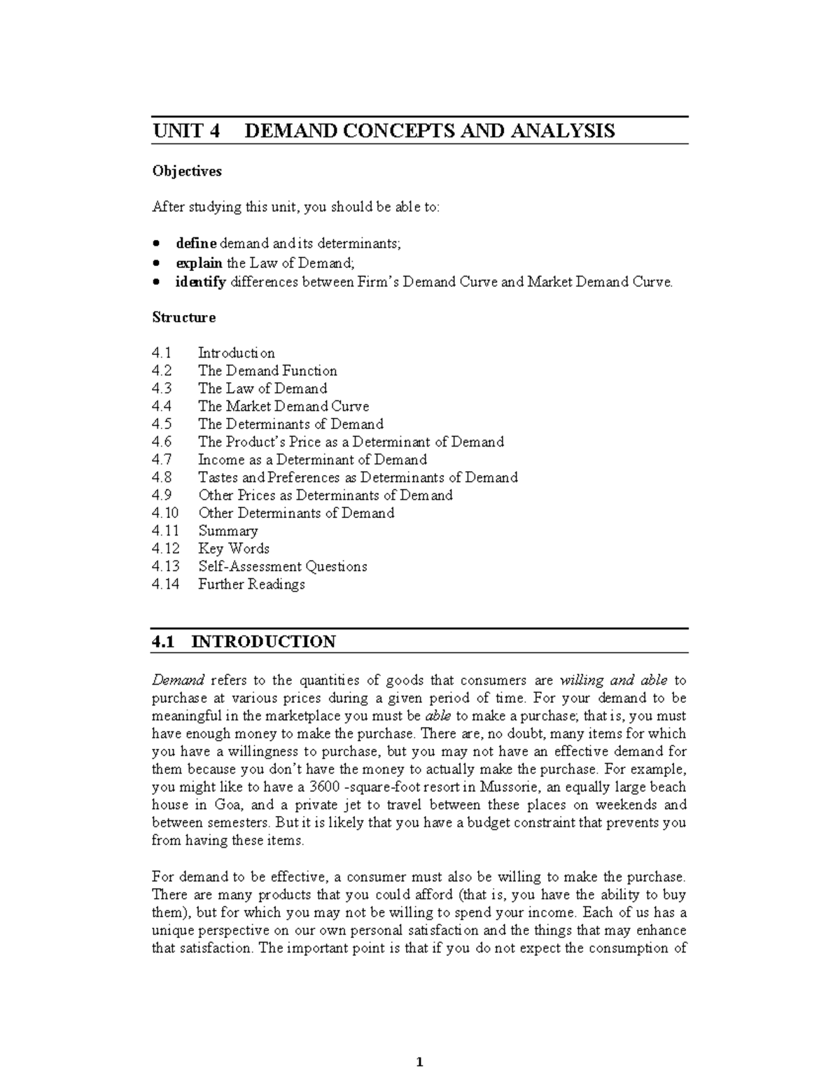 Unit-4 - unit 4 eco - UNIT 4 DEMAND CONCEPTS AND ANALYSIS Objectives ...