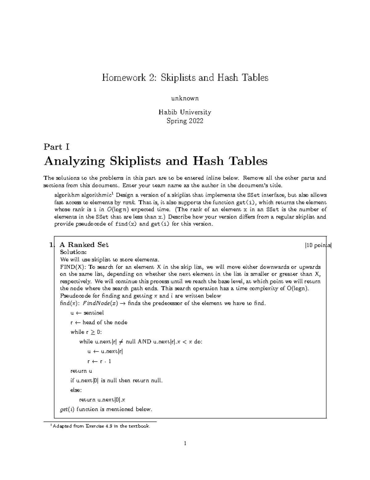 Hw1 ds2 - lkasnlkasnlasknlsa - Homework 2: Skiplists and Hash Tables unknown Habib University ...