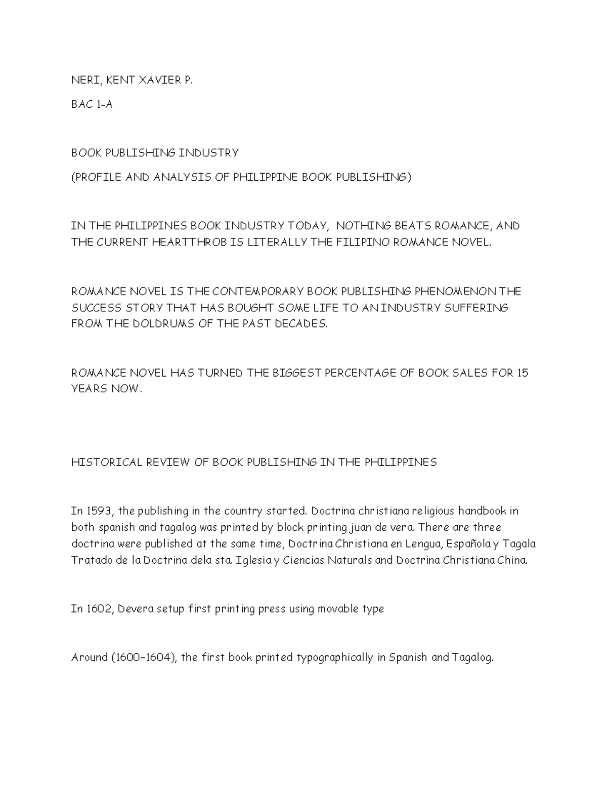 BOOK PUBLISHING INDUSTRY (PROFILE AND ANALYSIS OF PHILIPPINE BOOK ...