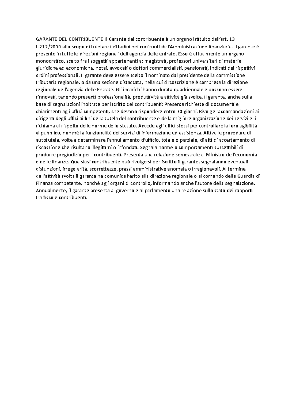 Garante DEL Contribuente - GARANTE DEL CONTRIBUENTE Il Garante del ...