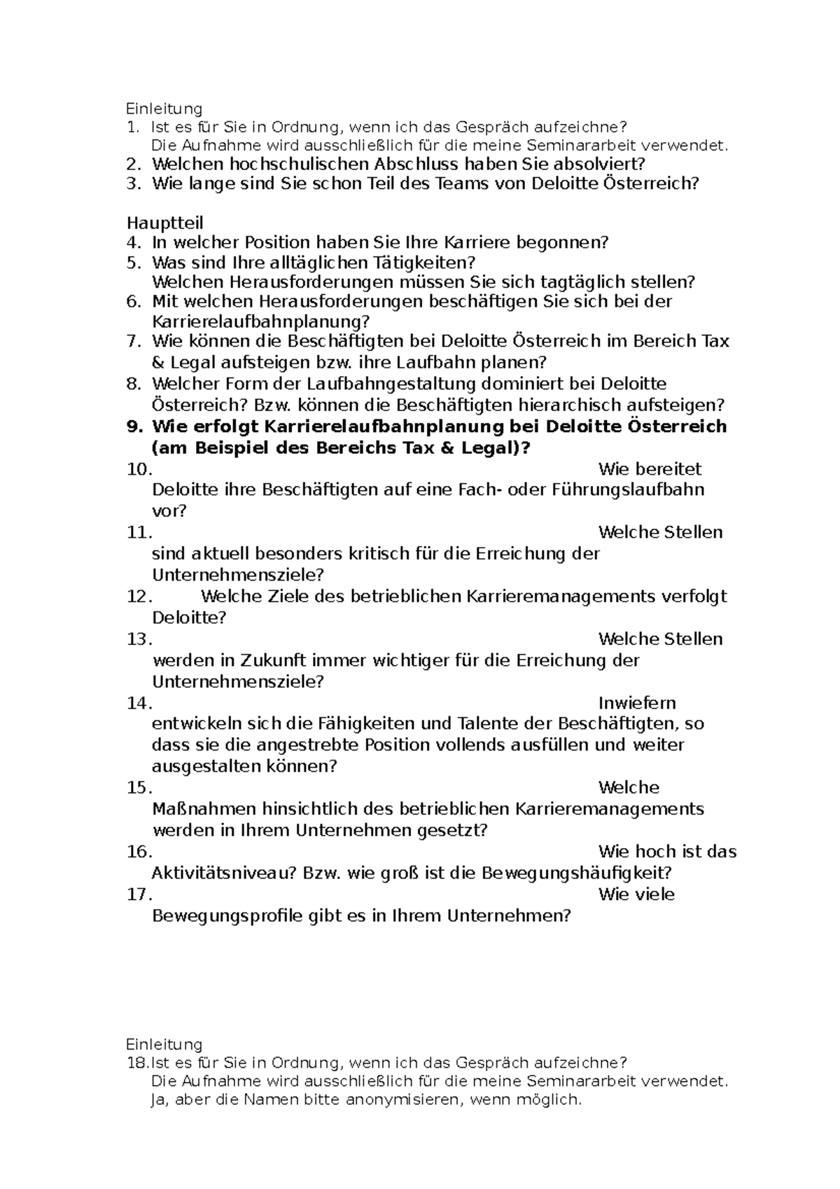 Interviewfragen - Einleitung Ist es für Sie in Ordnung, wenn ich das ...