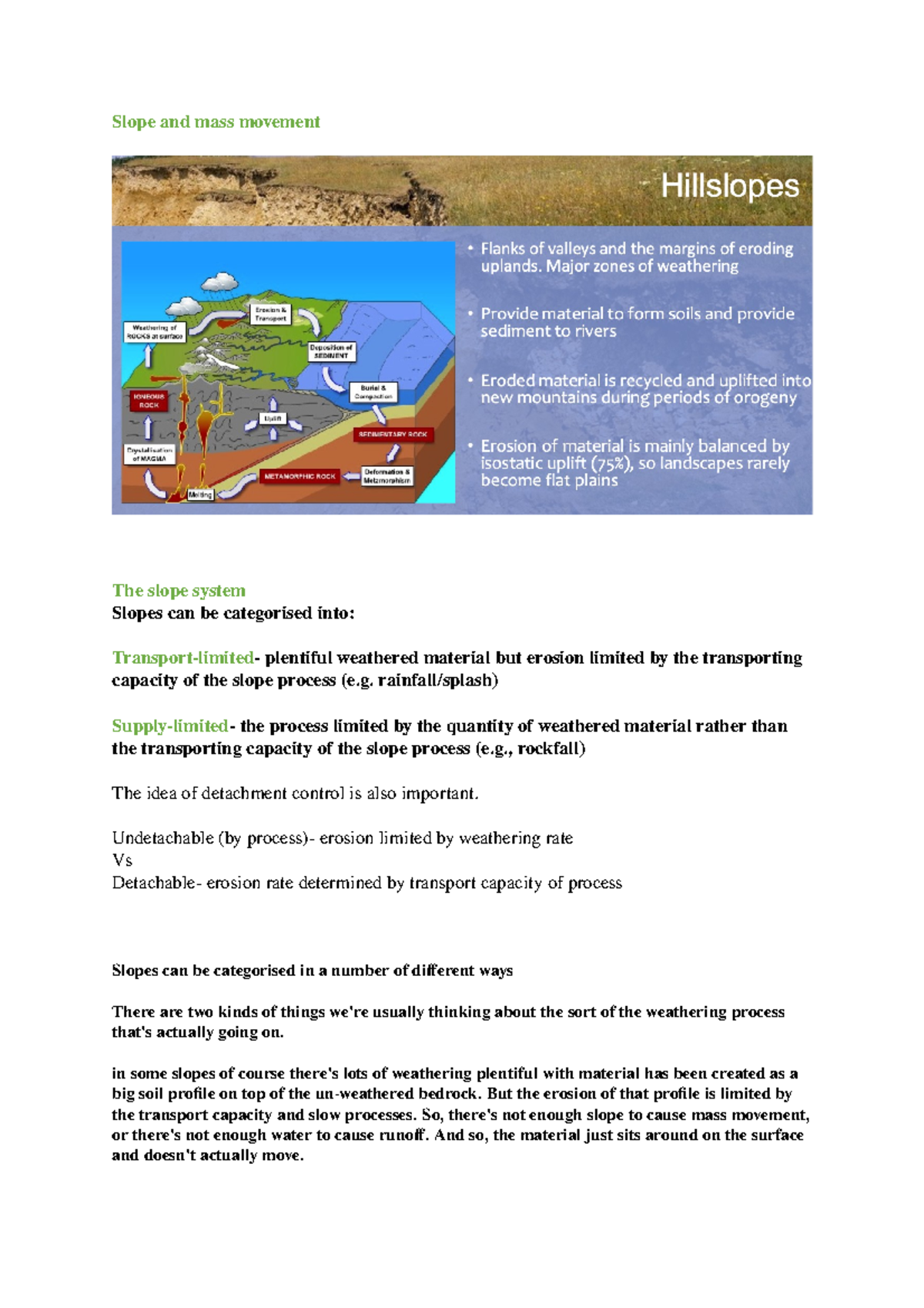 Geomorphology Slope processes lecture - Slope and mass movement The ...