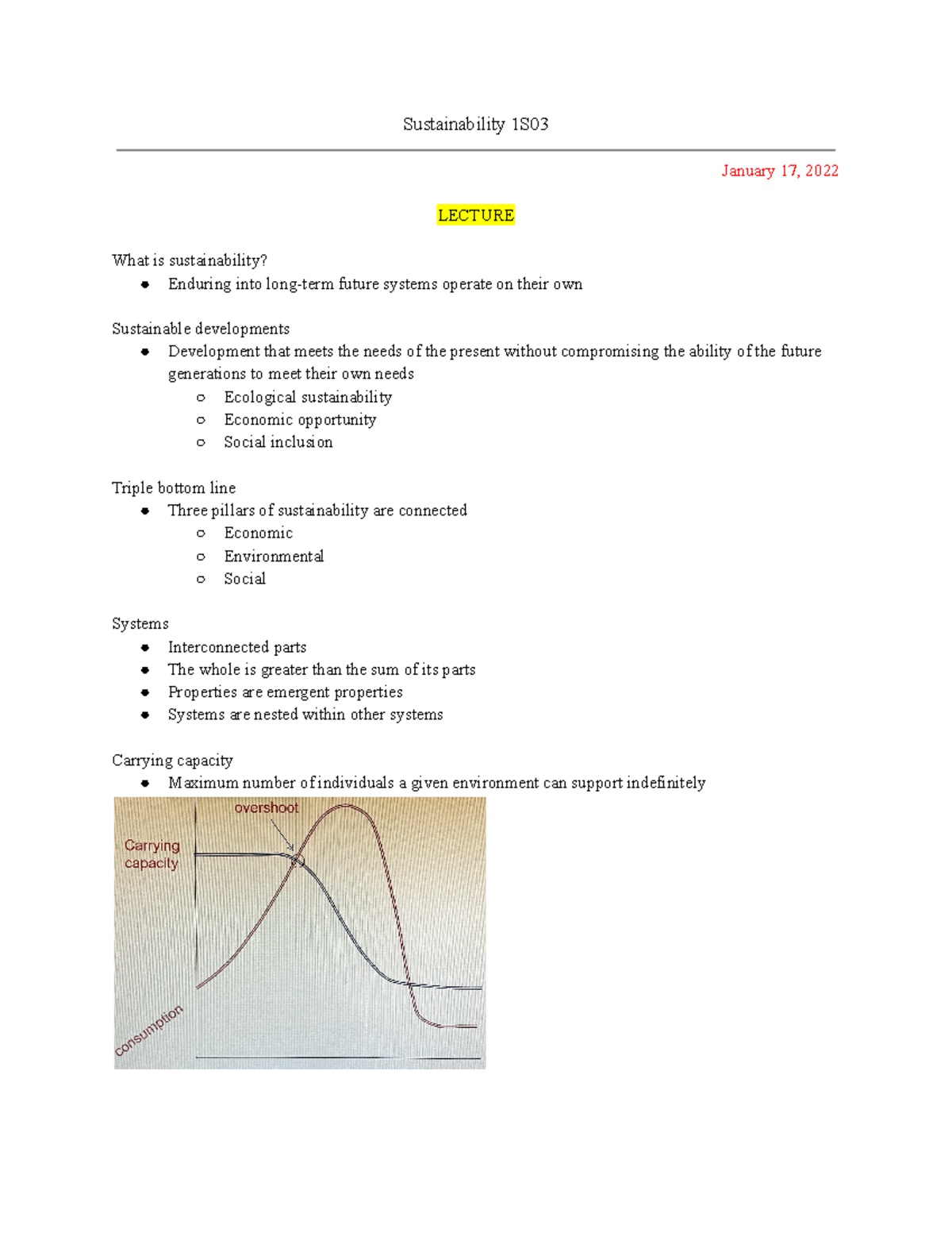 Sustainability 1S03 - Course lecture notes - Sustainability 1S January ...