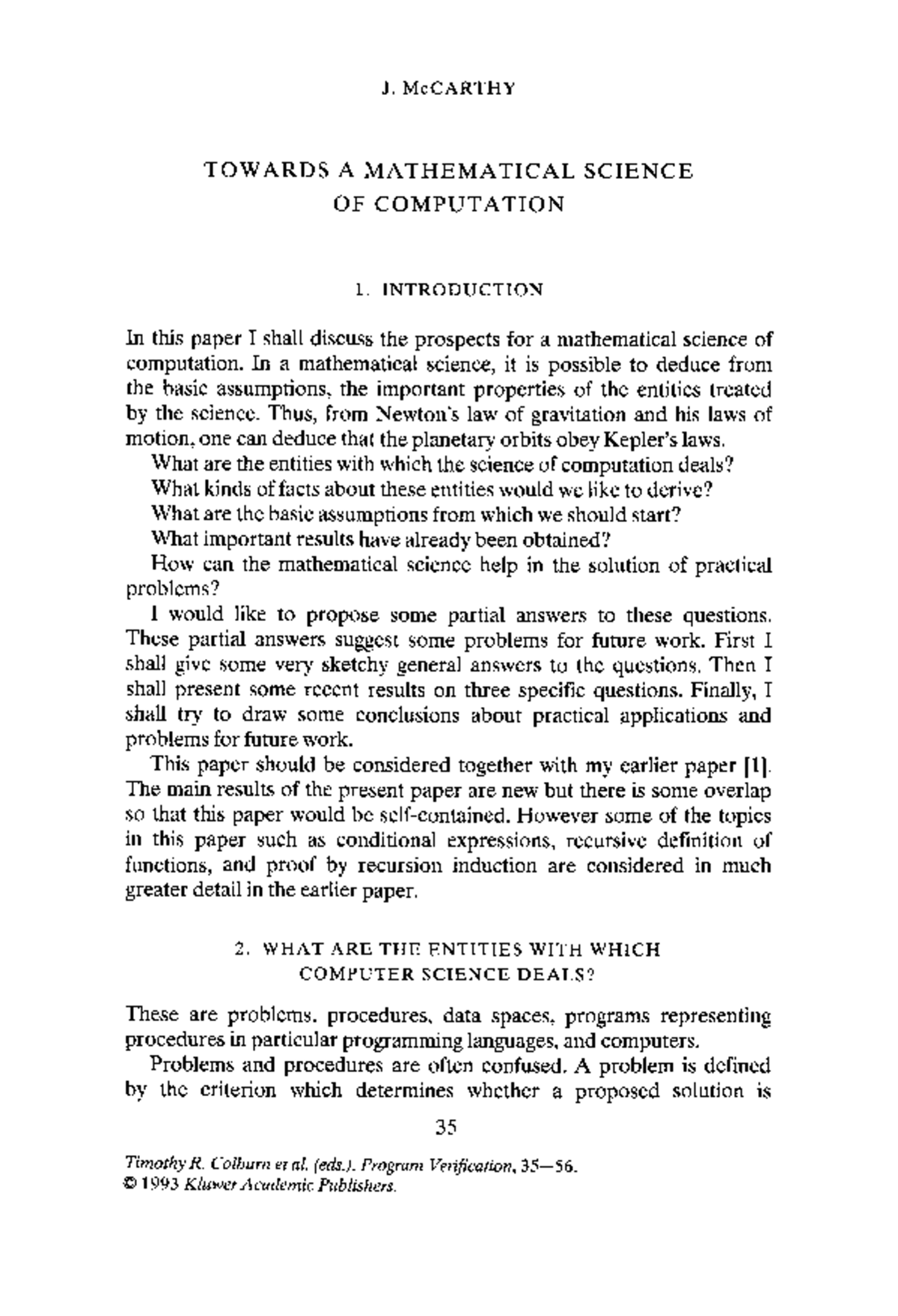 Towards A Mathematical Science Computation - McCARTHY TOWARDS A ...