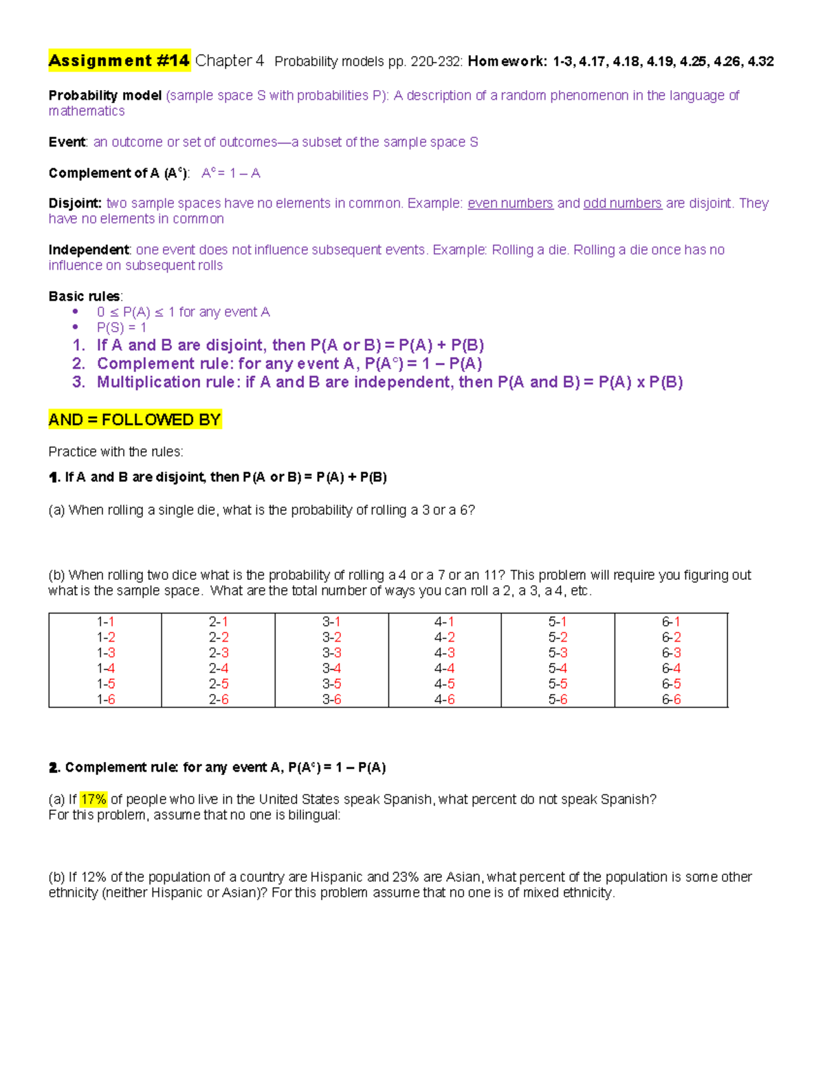 Probability Models and Rules Practice - Studocu
