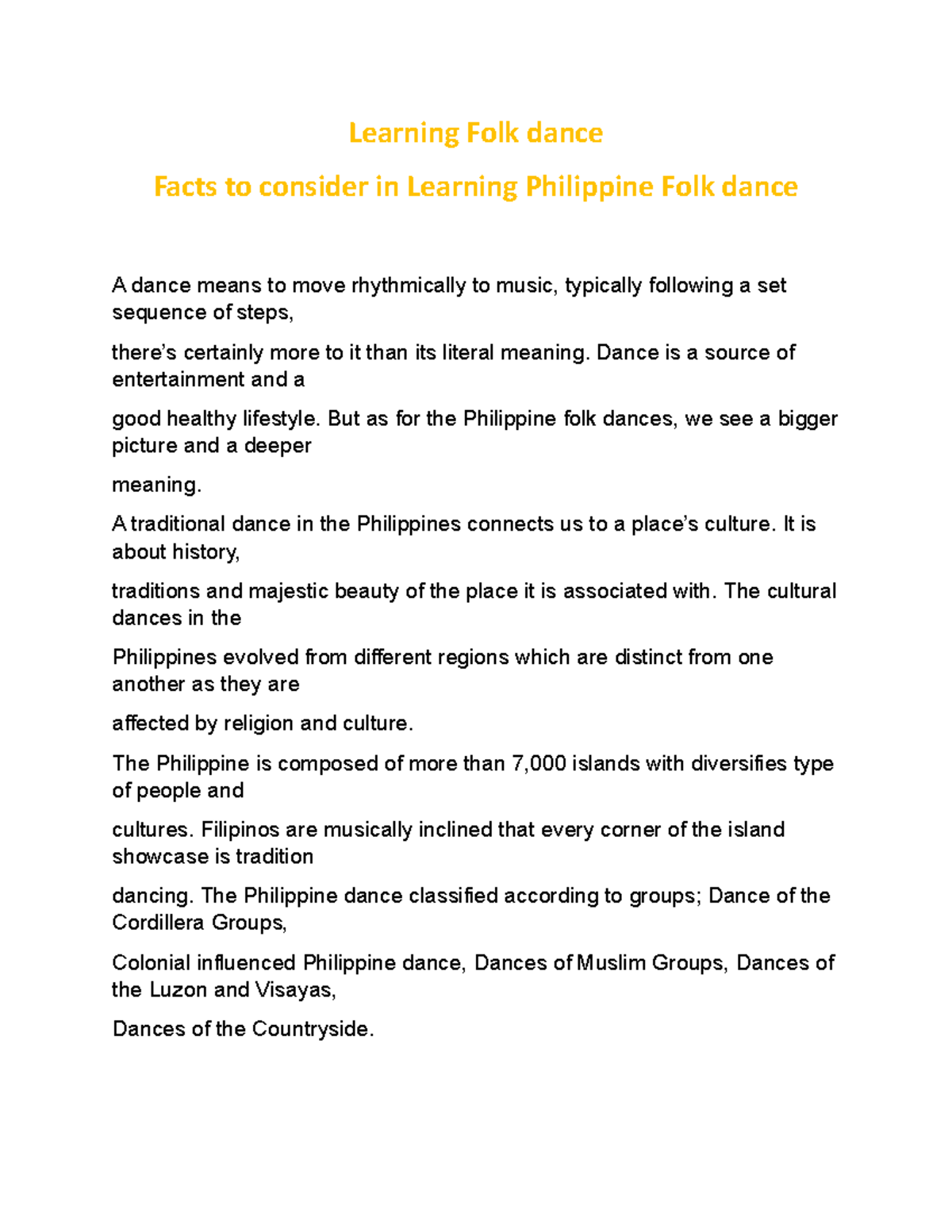 Project-1 - Project-1 - Learning Folk dance Facts to consider in ...