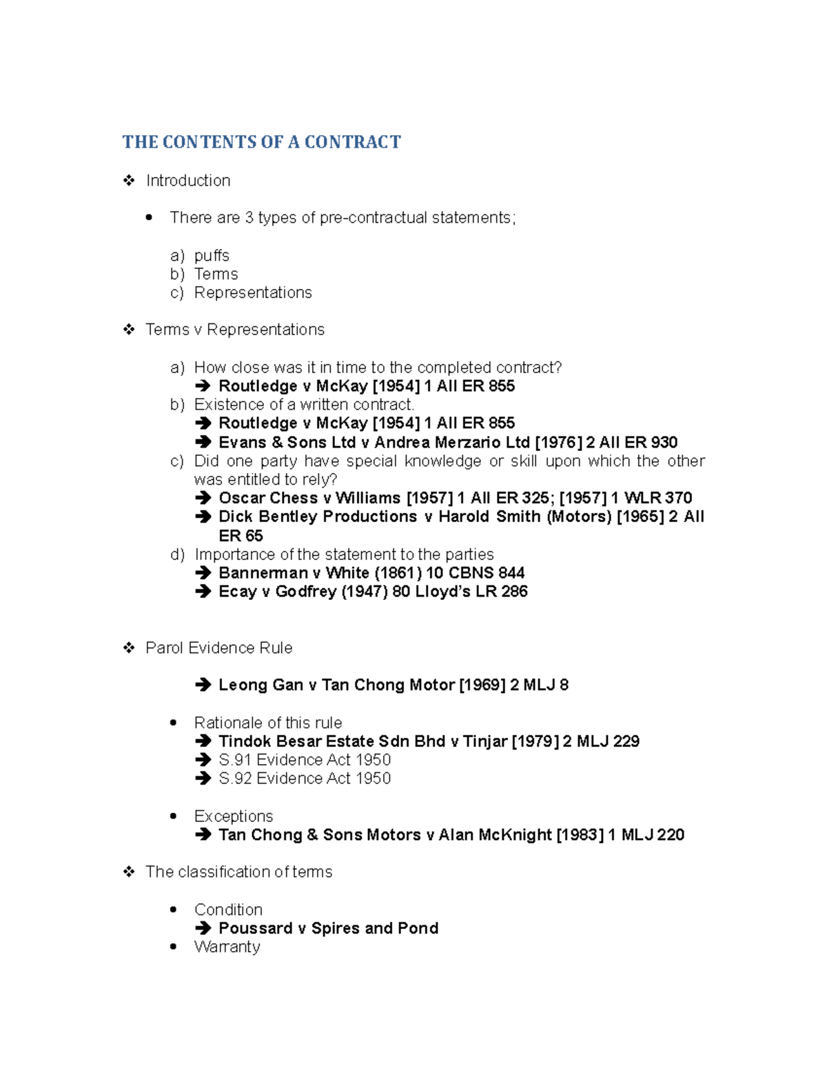 Terms OF A Contract - Lecture notes 6 - THE CONTENTS OF A CONTRACT ...