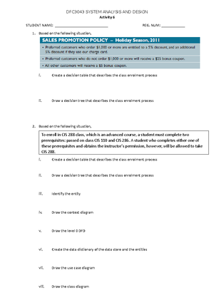Activity 5 - DFC40243 SYSTEM ANALYSIS AND DESIGN Activity 5 STUDENT ...