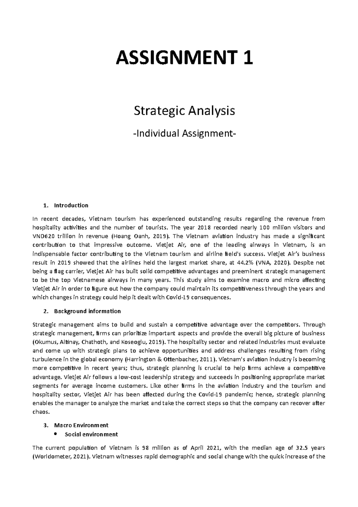 Assignment 1-Strategic Analysis - ASSIGNMENT 1 Strategic Analysis ...