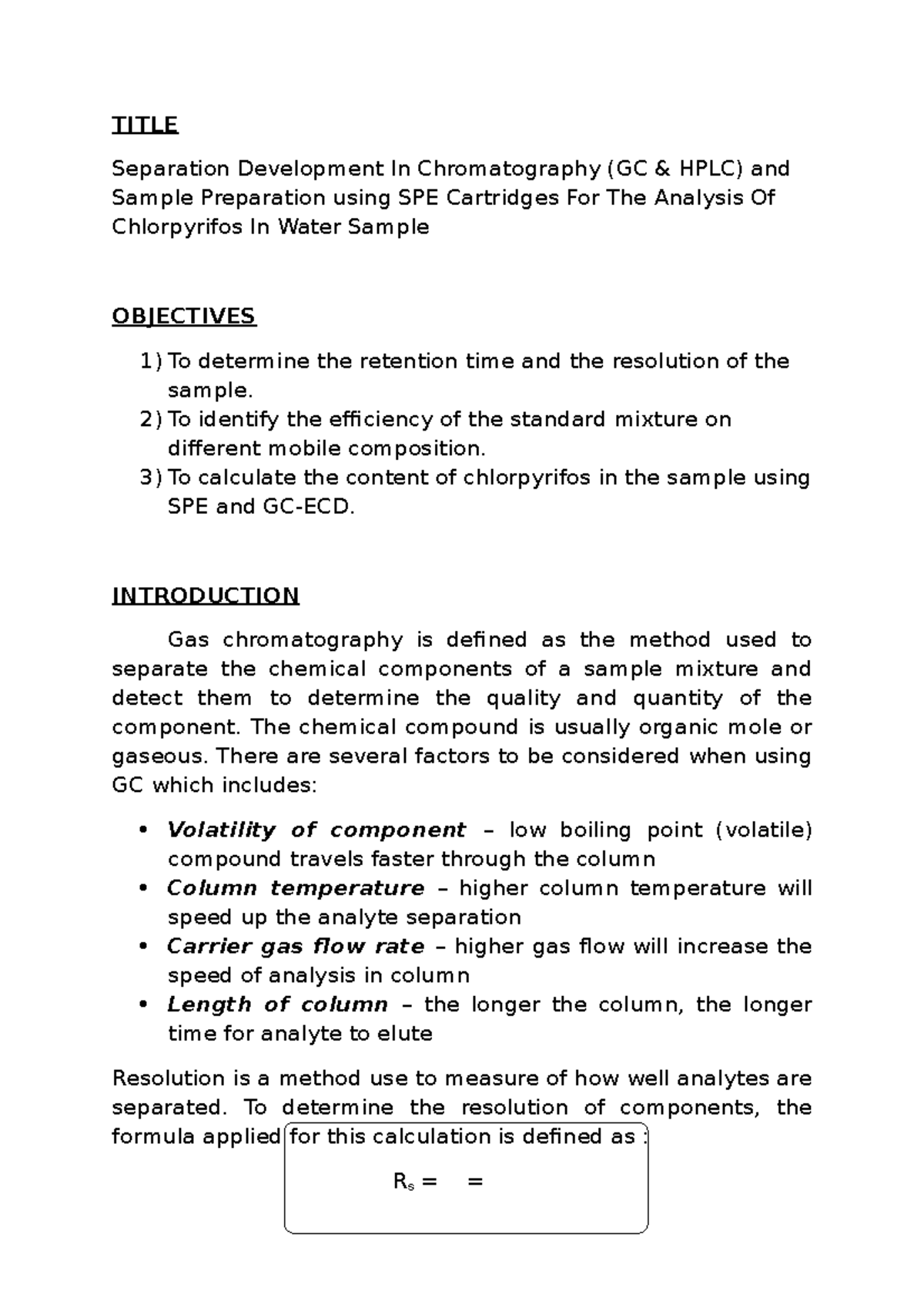 LAB Report 5102 - TITLE Separation Development In Chromatography (GC ...