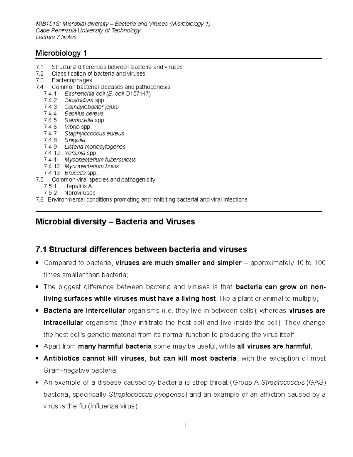 Microbiology 1 Lecture 07 (Microbial diversity – Bacteria and Viruses ...