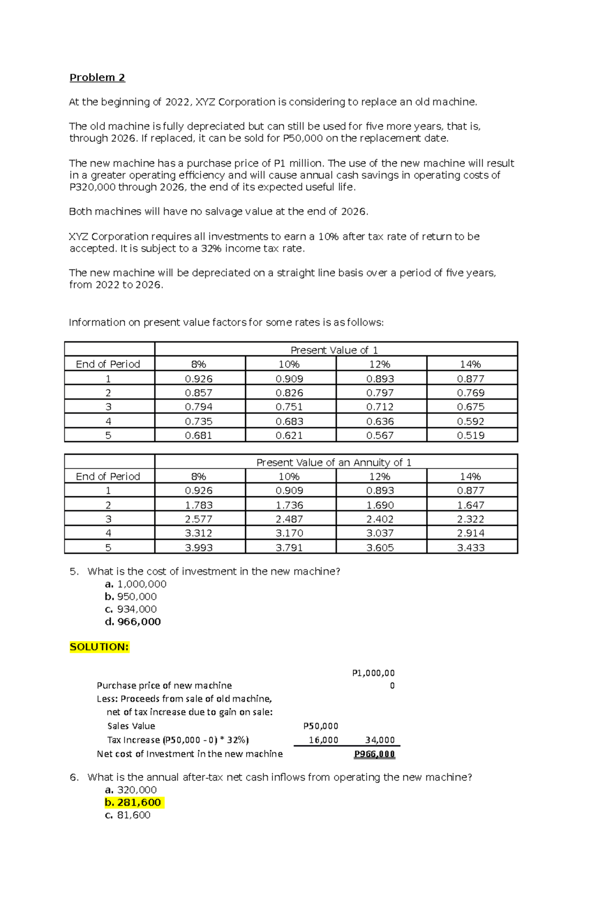 MAS 5 - Contains an example problem in capital budgeting and its ...